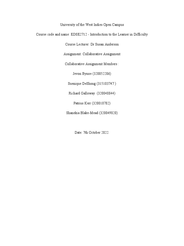 EDSE 2712 - Group Assignment - 3 | PDF | Teachers | Classroom