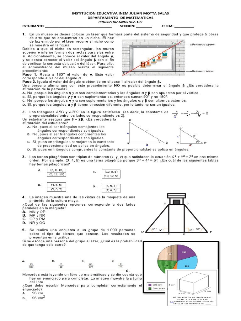 Prueba Diagnostica 10º | PDF | Triángulo | Ángulo