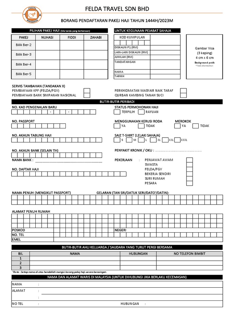 Borang Pakej Haji Felda Travel 2023 | PDF