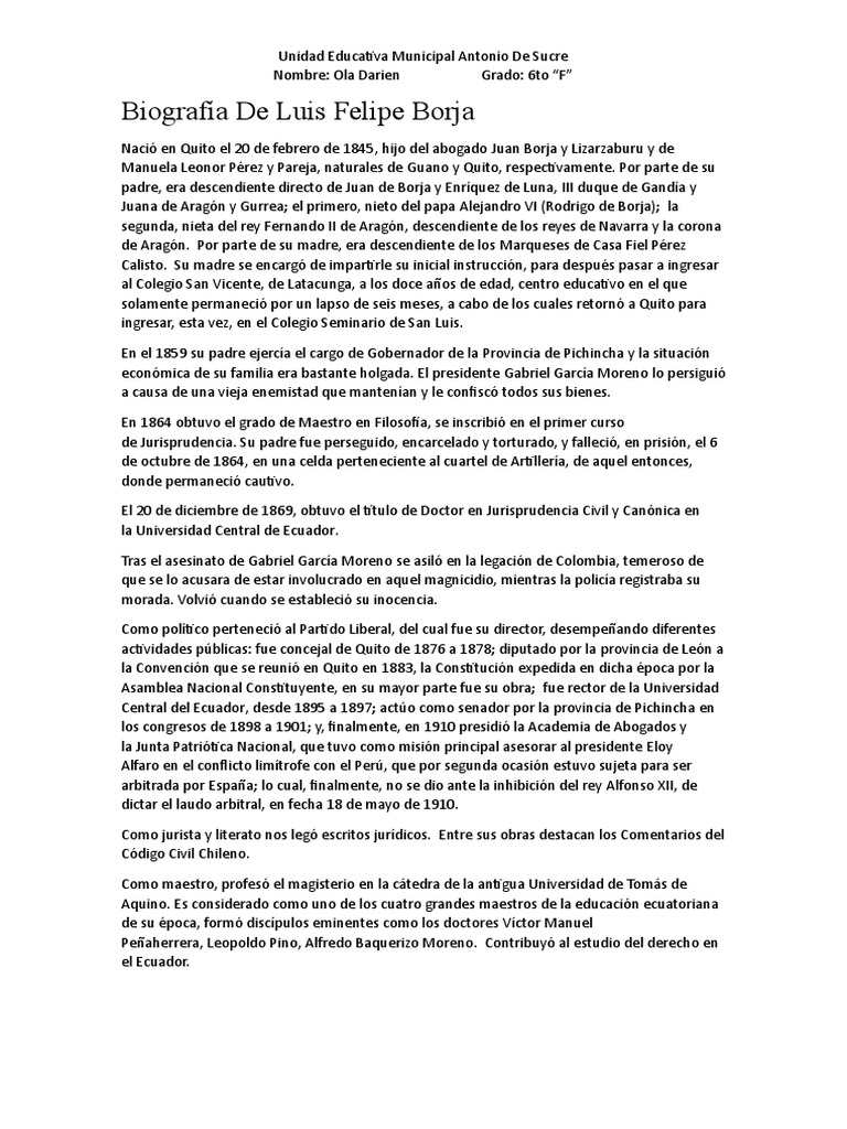 Biografía de Luis Felipe Borja | PDF | Ecuador