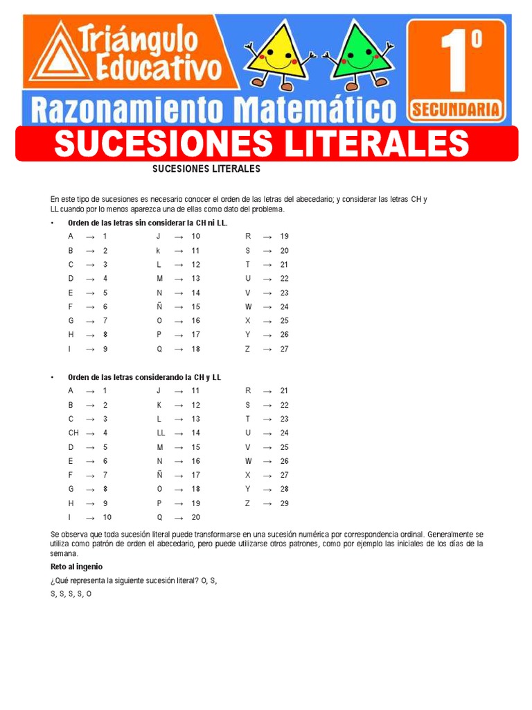 19 - Sucesiones Literales para Primer Grado de Secundaria PDF | PDF | Alfabeto | Colación