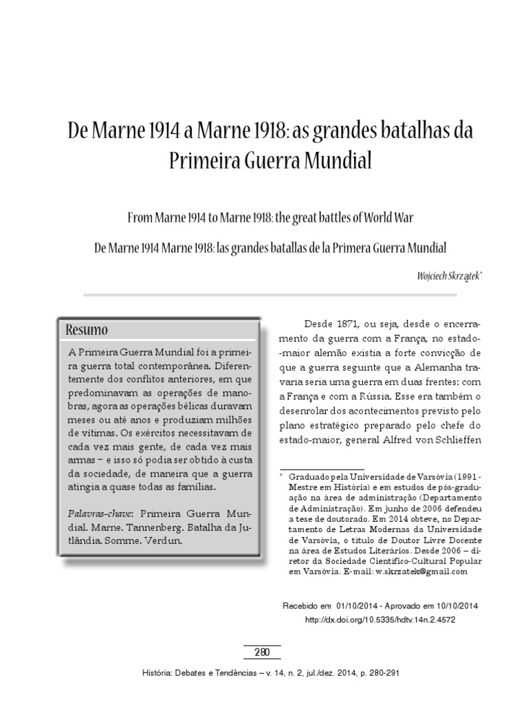 De Marne 1914 A Marne 1918 - As Grandes Batalhas Da Primeira Guerra Mundial | PDF | Batalha do ...