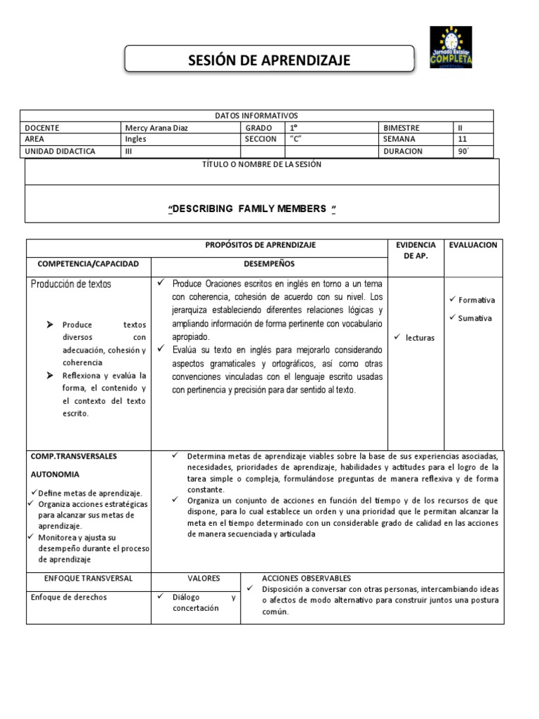 Describing My Family Members | PDF | Aprendizaje | Evaluación