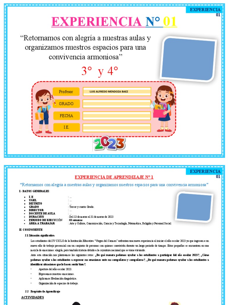 1.EXPERIENCIA DE APRENDIZAJE IV CICLO-Retornamos Con Alegría A Nuestras Aulas y Organizamos ...