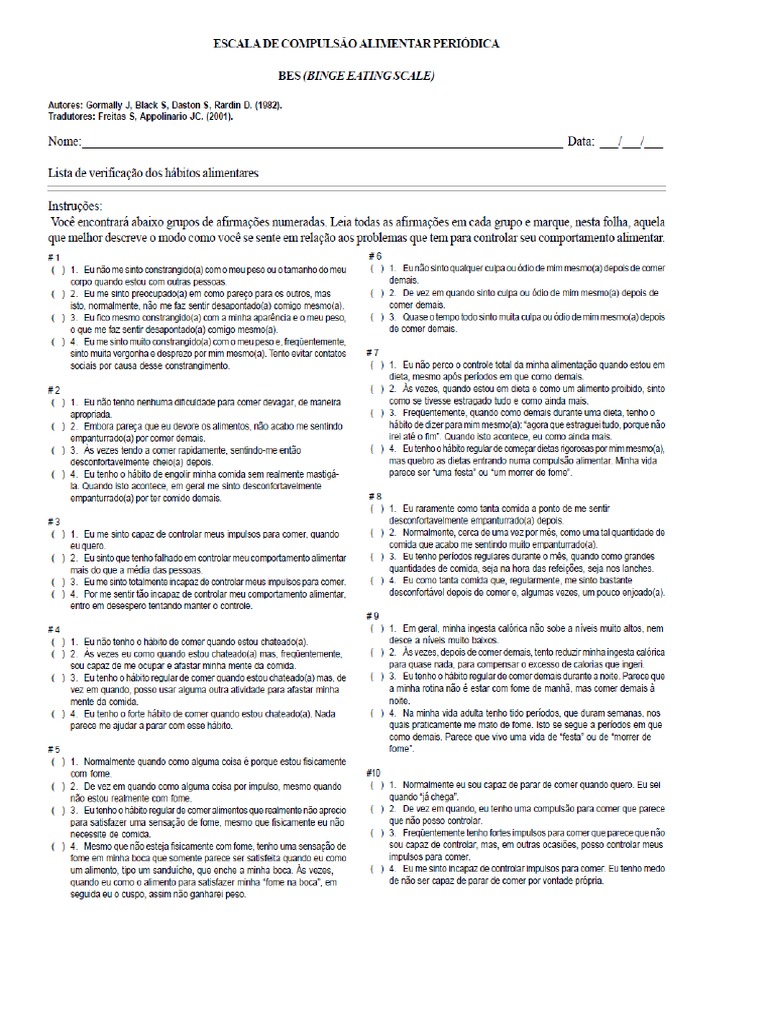 ECAP - Escala Compulsão Alimentar Periodica PDF | PDF