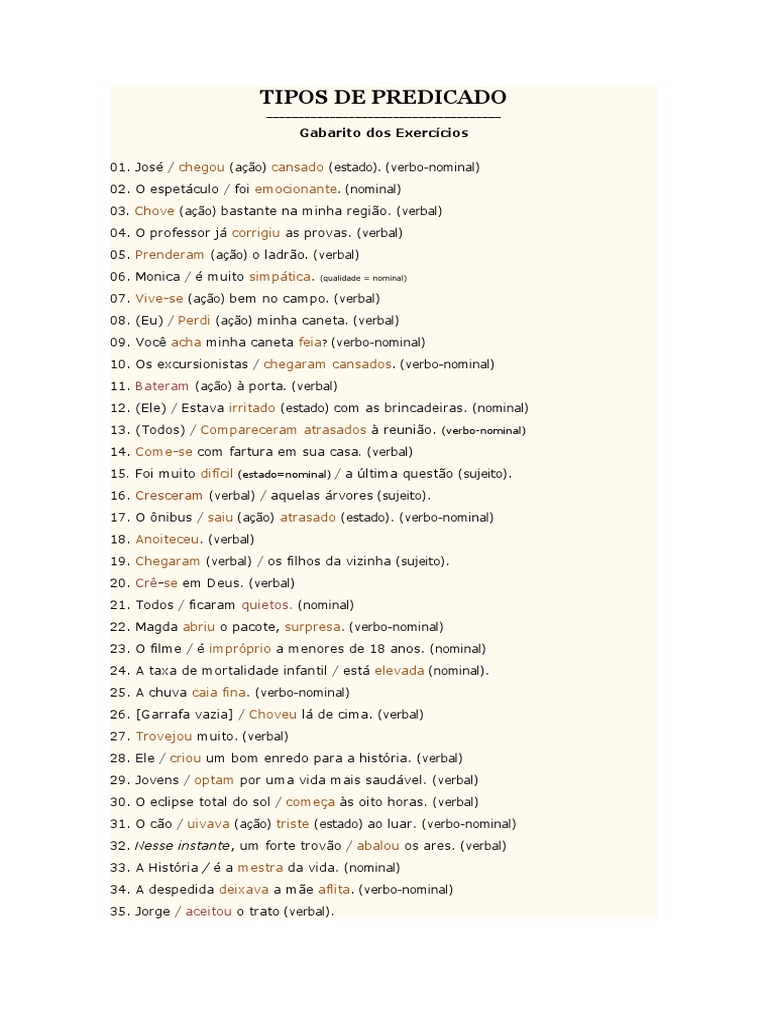 Tipos de Predicado | PDF | Predicado (gramática) | Gramática