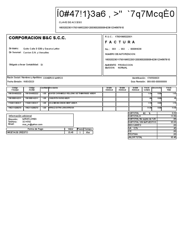 Factura Electrónica Corporación B&C S.C.C. | PDF | Business | Dinero