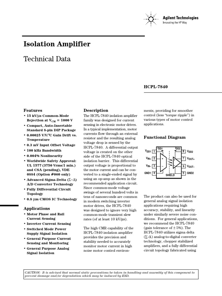HCPL 7840 Agilent | PDF | Operational Amplifier | Electricity