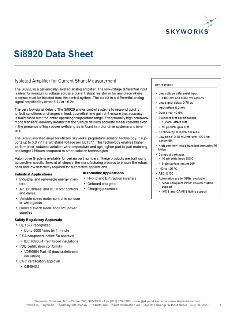Si8920 Datasheet | PDF | Amplifier | Resistor