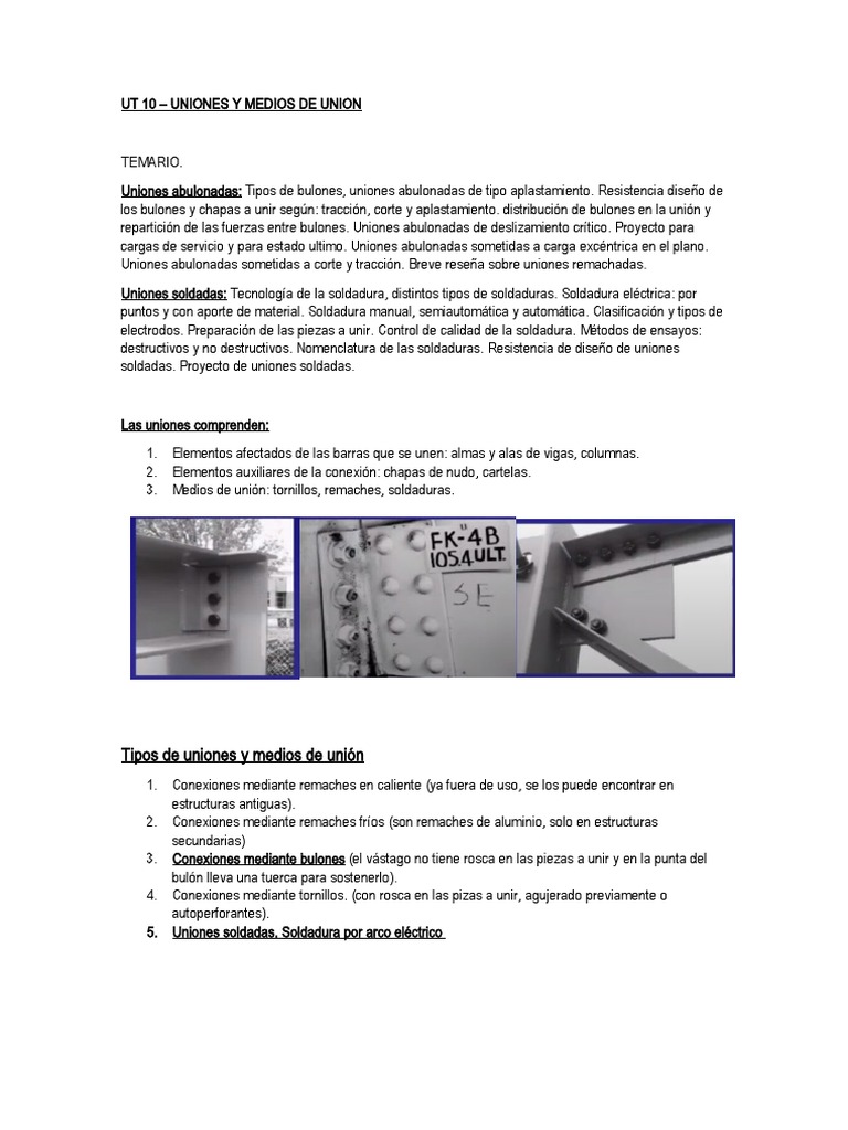 Tipos de Uniones y Medios de Unión | PDF | Tornillo | Remache