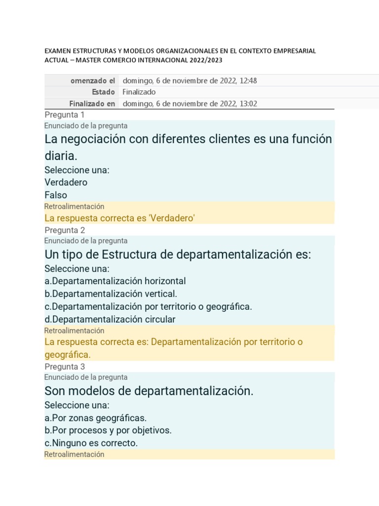 Examen Estructuras y Modelos Organizacionales en El Contexto ...