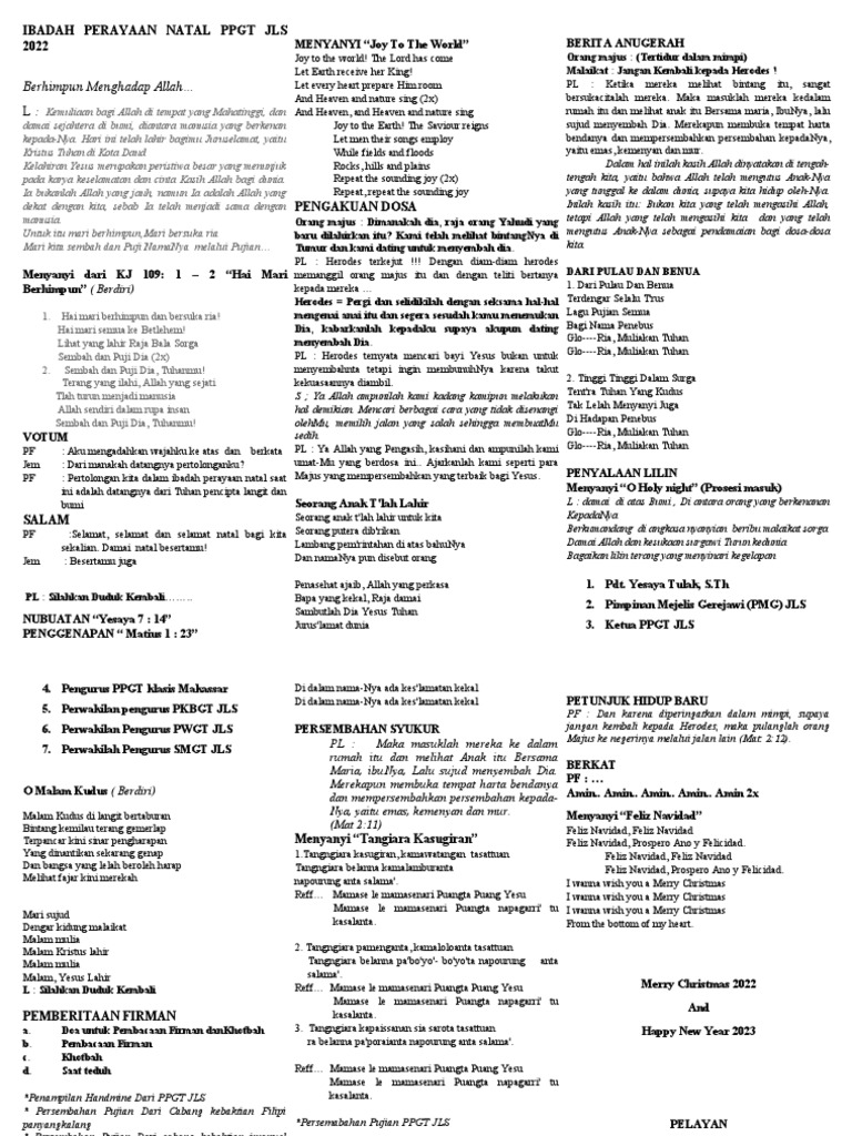 IBADAH PERAYAAN NATAL PPGT JLS 2022 (New) | PDF