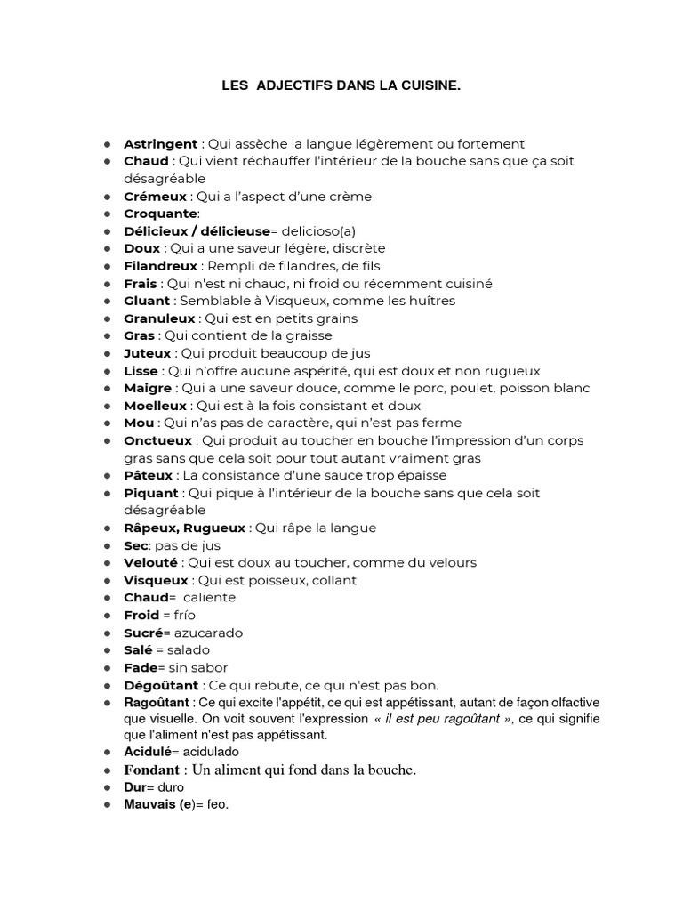 Adjectifs pour décrire la cuisine | PDF | Développement personnel ...