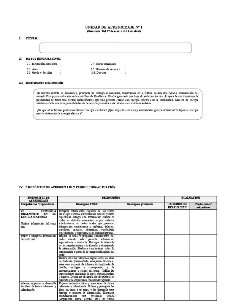 I - Unidad de Aprendizaje - 5° - Comunicación | PDF | Aprendizaje | Evaluación