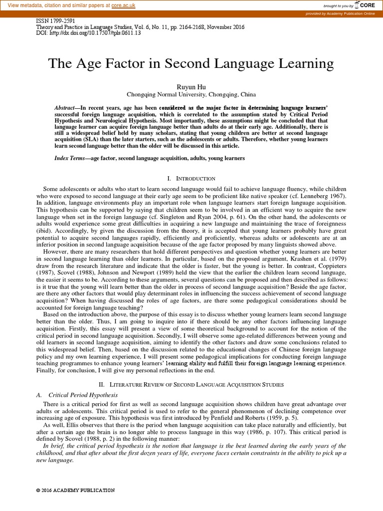 The Age Factor in Second Language Learning PDF | PDF | Second Language ... The Age Factor in Second Language Learning PDF | PDF | Second Language ...