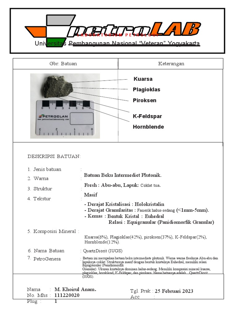 Lembar Deskrip Diorit Lap | PDF