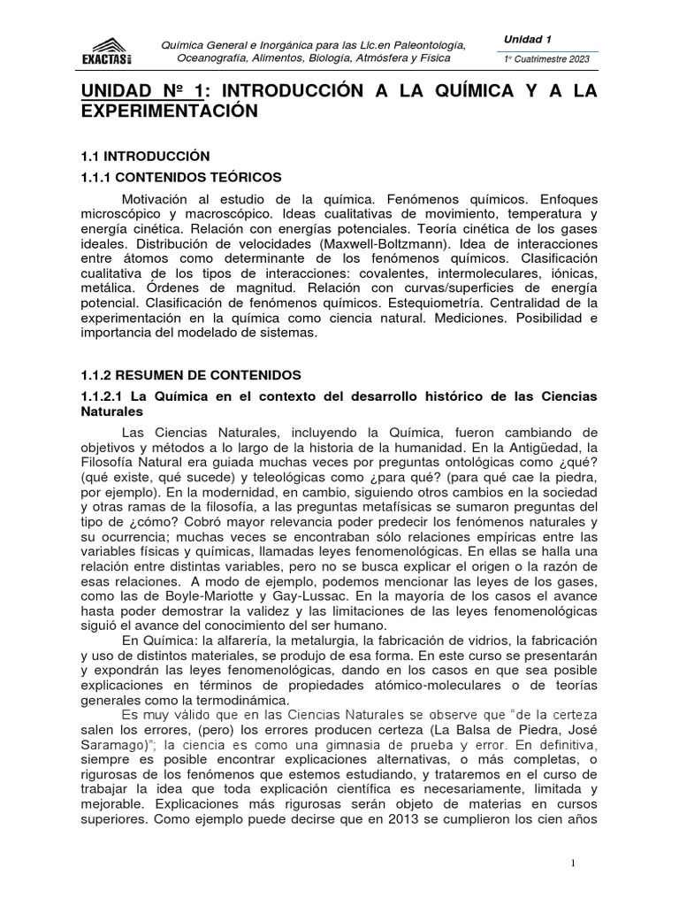 Introducción A La Quimica y La Experimentacion UBA Exactas. | PDF ...