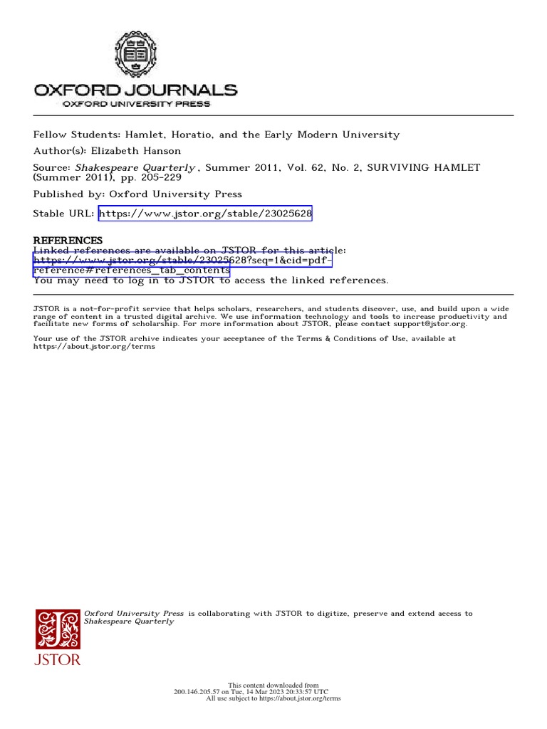 Fellow Students Hamlet, Horatio, and The Early Modern University PDF ...