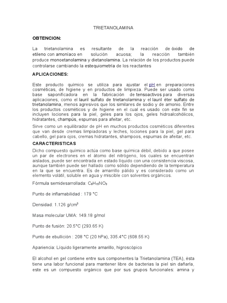 TRIETANOLAMINA | PDF | Etanol | Ciencias fisicas
