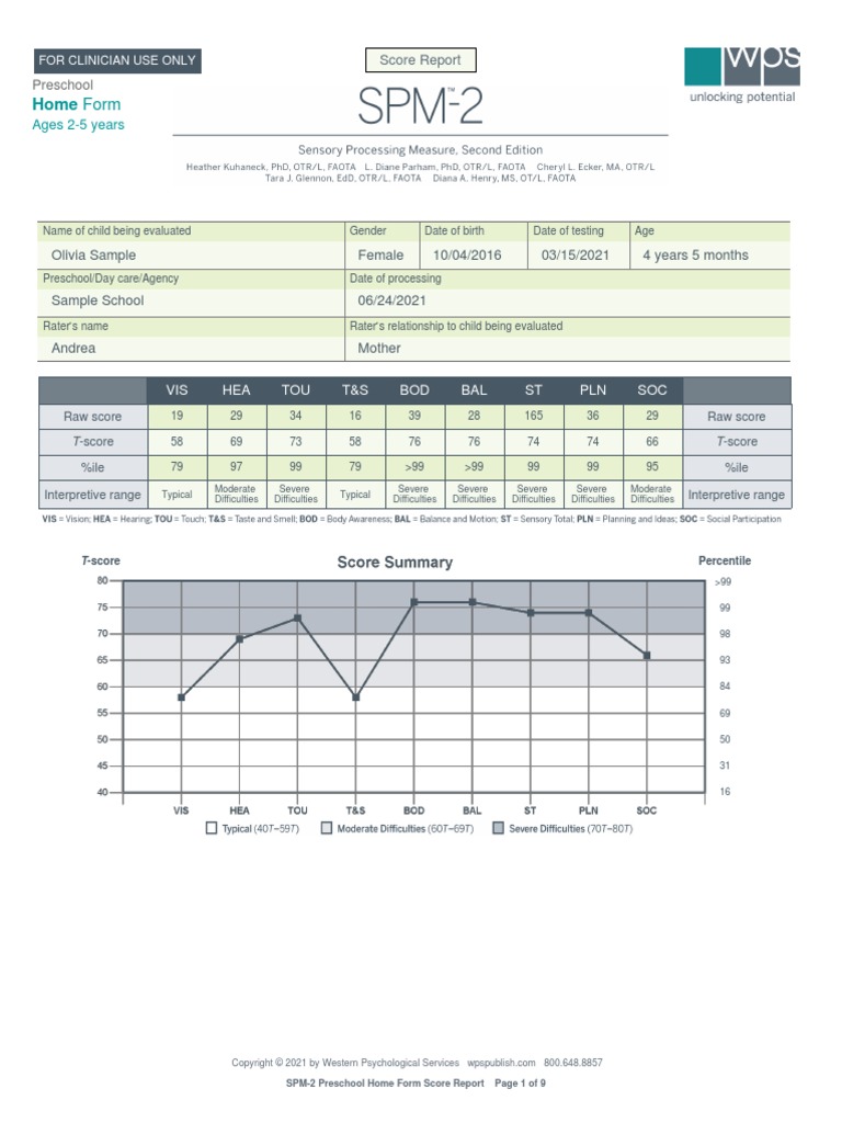 spm-2 Preschool Home Form Sample Report | PDF | Perception ...