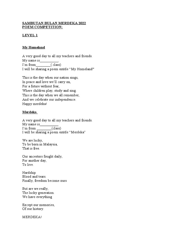 2022 POEM COMPETITION SAMBUTAN BULAN MERDEKA | PDF