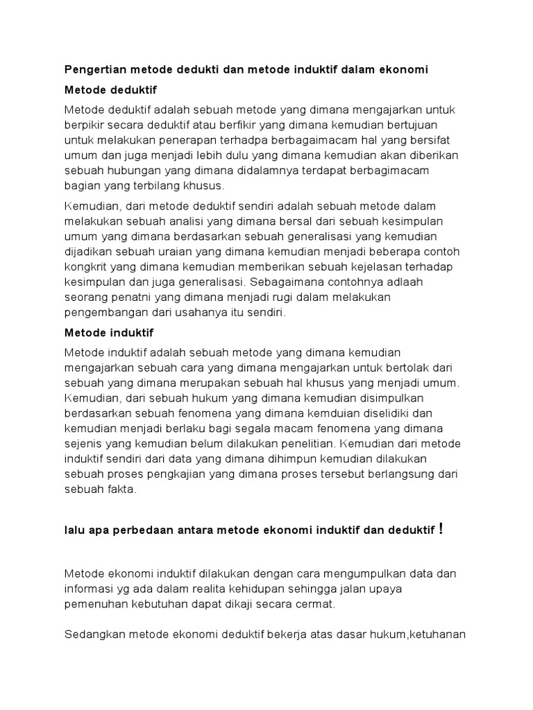Pengertian Metode Dedukti Dan Metode Induktif Dalam Ekonomi | PDF