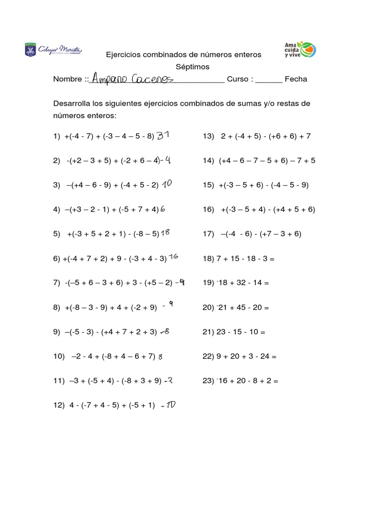 Ejercicios - Combinados - de - Numeros - Enteros 2 PDF | PDF