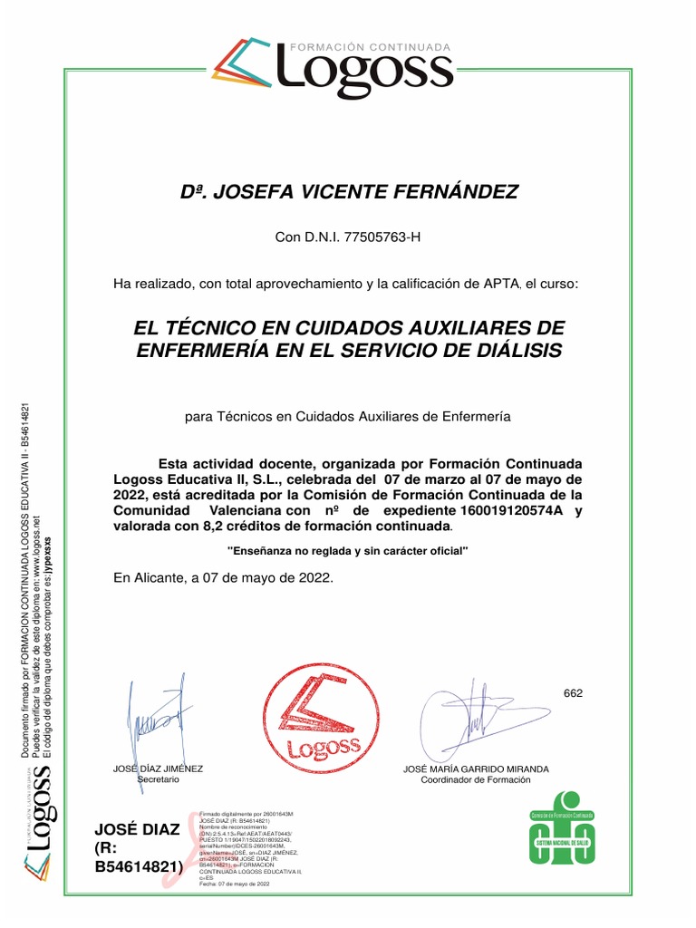 Diploma de Auxiliar de Enfermería Logoss | PDF