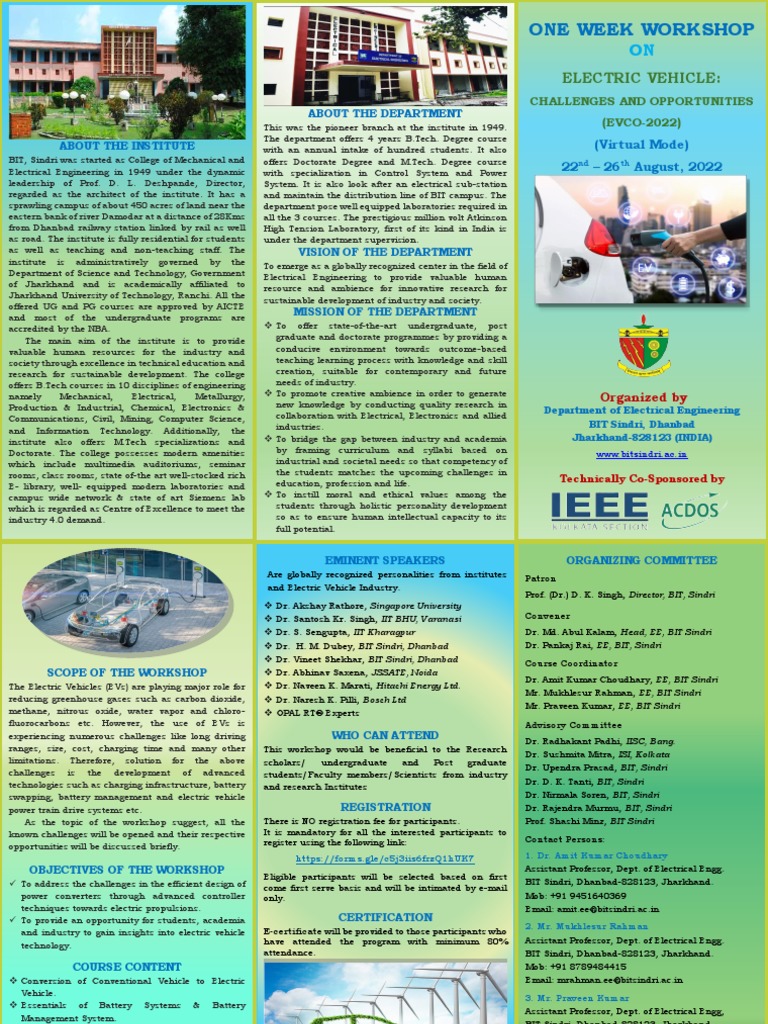 One Week Workshop On Electric Vechicles Challenges and Opportunities EVCO - 2022 | Download Free ...