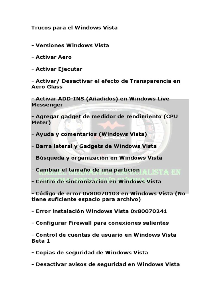 Trucos para El Windows Vista | Descargar gratis PDF | Windows Vista | Microsoft Windows