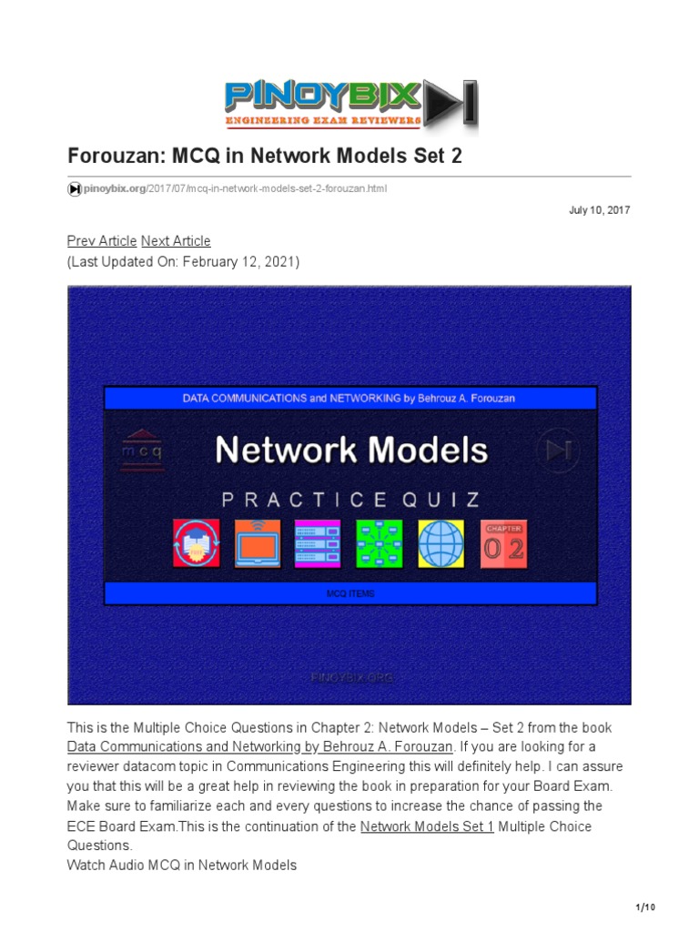 Forouzan MCQ in Network Models Set 2 | PDF | Osi Model | Computer Network