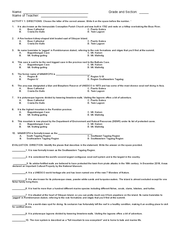 Region 4B Activity Sheets | PDF | Physical Geography | Oceanography