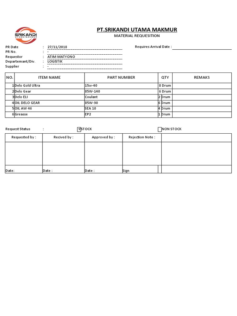 Form Material Request | PDF | Manufactured Goods | Mechanical Engineering
