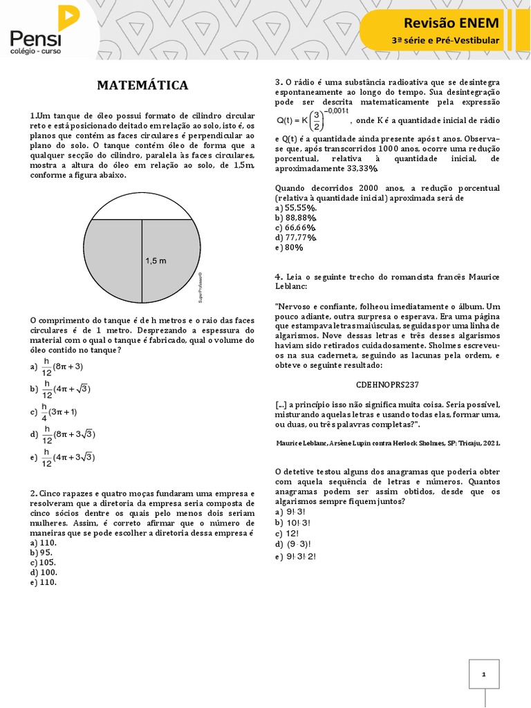 Material Pré-Enem - Matemática.pdf | PDF | Terremotos | Estrelas