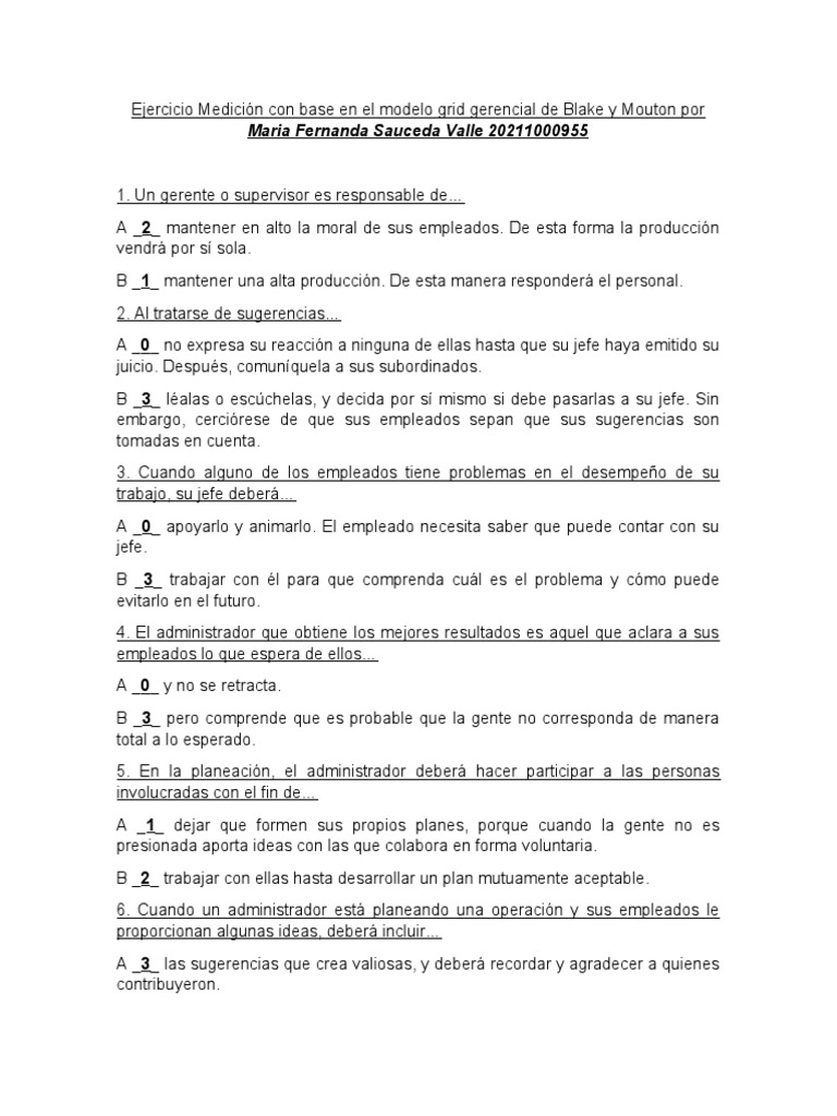 Ejercicio Medición Con Base en El Modelo Grid Gerencial de Blake y ...