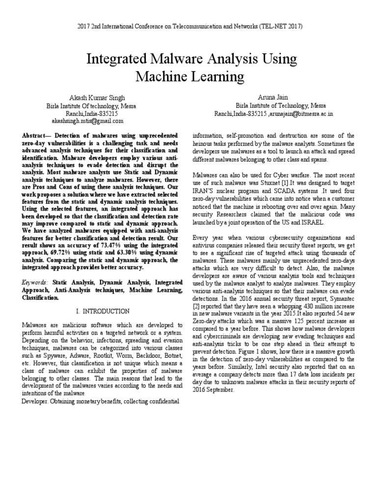 Integrated Malware Analysis Using Machine Learning Pdf Pdf Malware Support Vector Machine