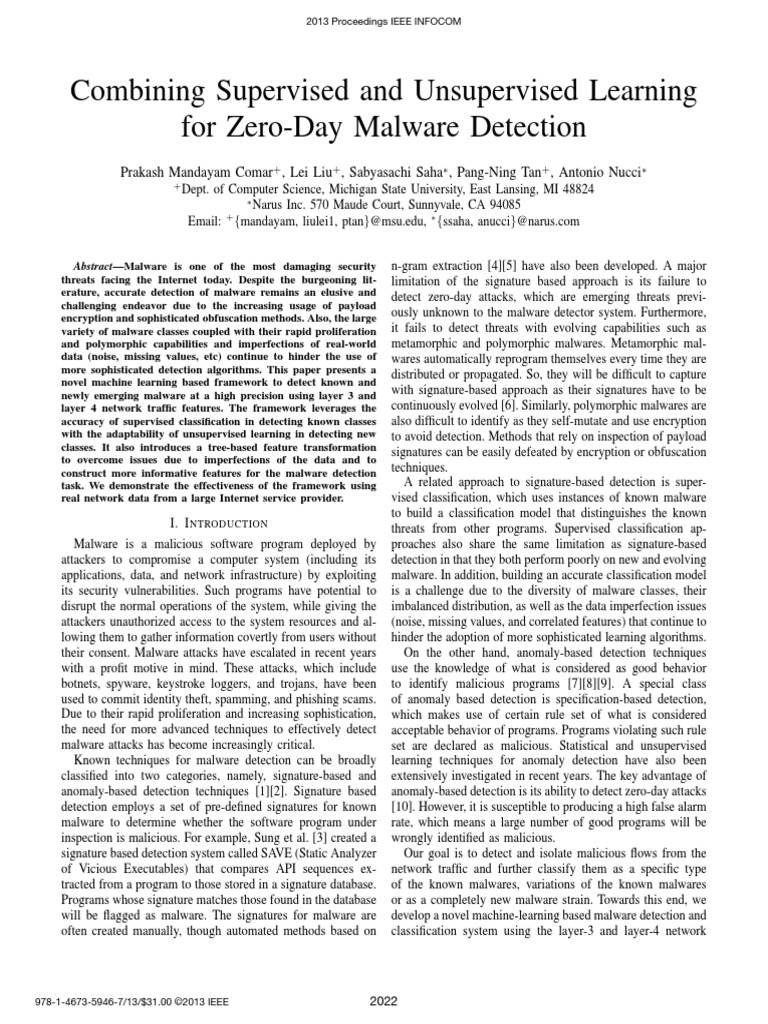 Combining Supervised and Unsupervised Learning For Zero-Day Malware Detection PDF | PDF ...