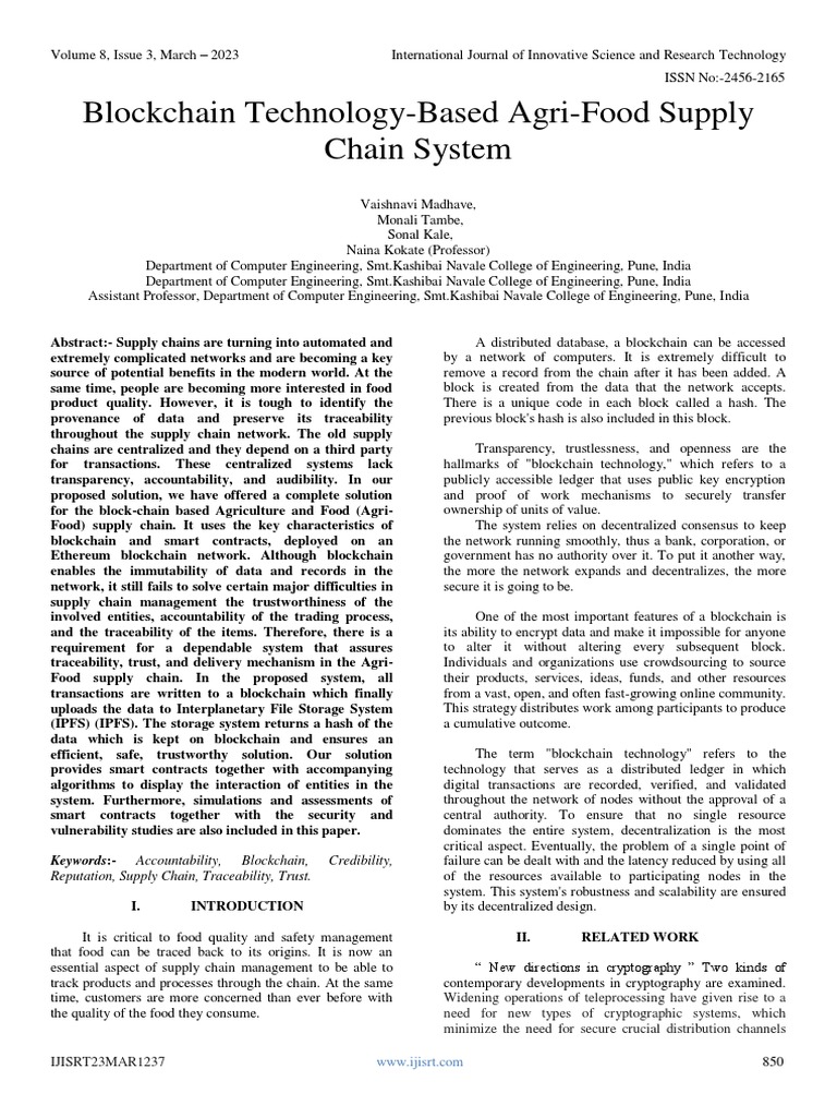 Blockchain in Agri-Food Supply Chain | PDF | Computing