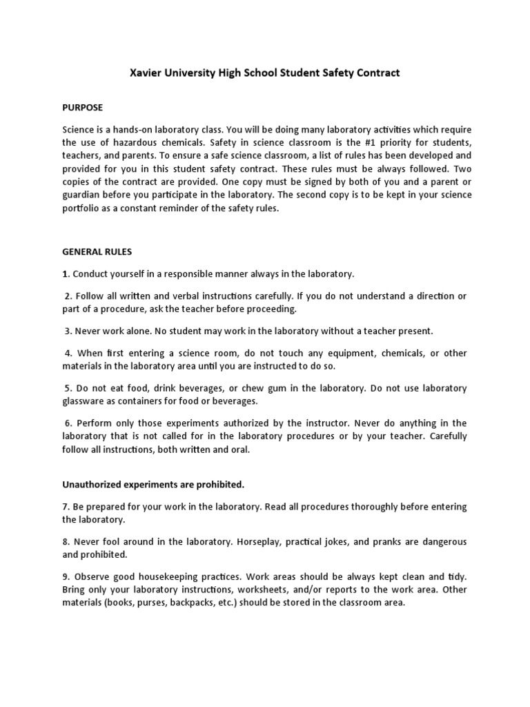 Laboratory Safety Contract | PDF | Laboratories | Teachers