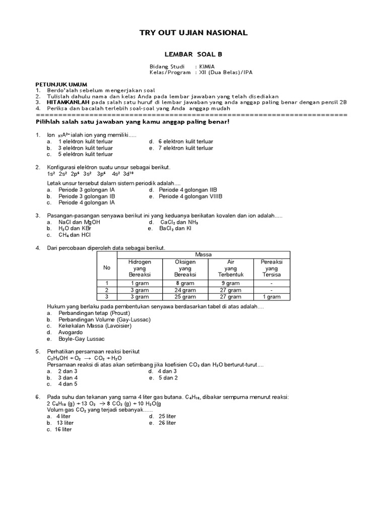 Soal Tryout Kimia Ipa Sma WWW - Examsworld.us | PDF | Metode & Bahan Ajar | Sains & Matematika