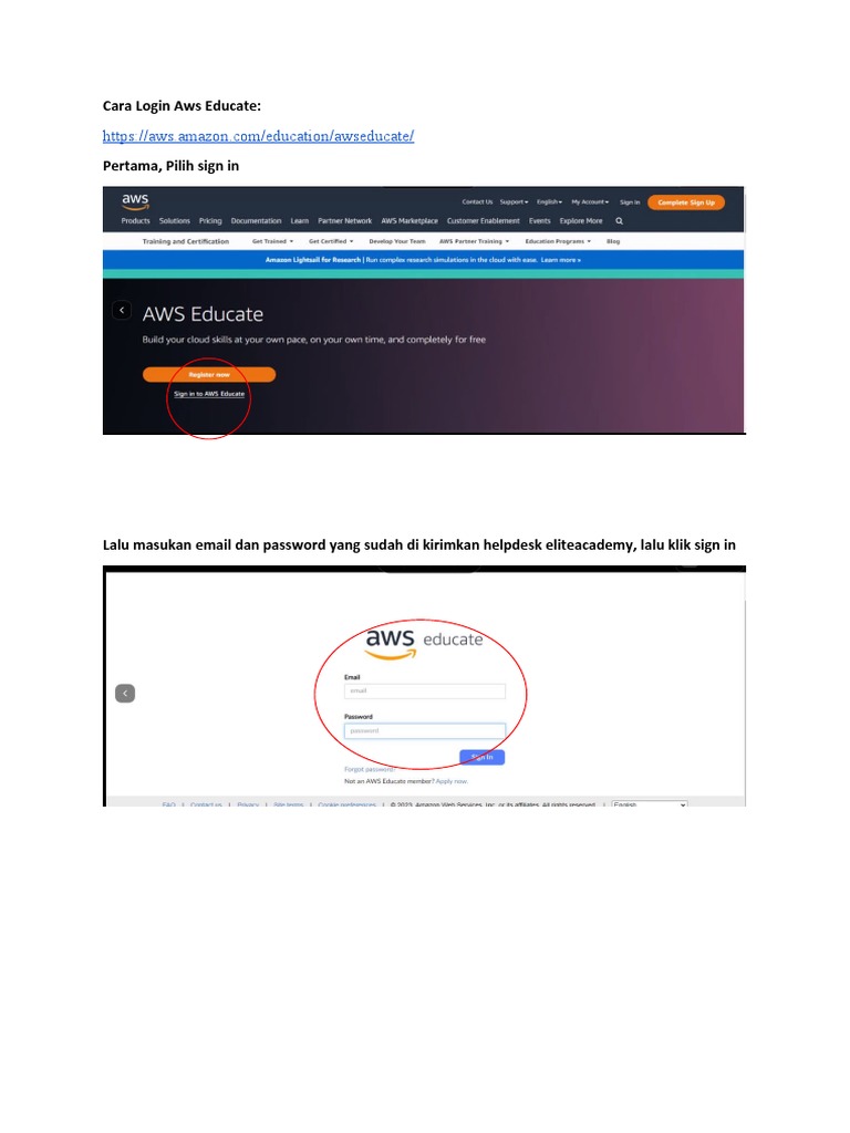 Tatacara Login AWS Educate | PDF