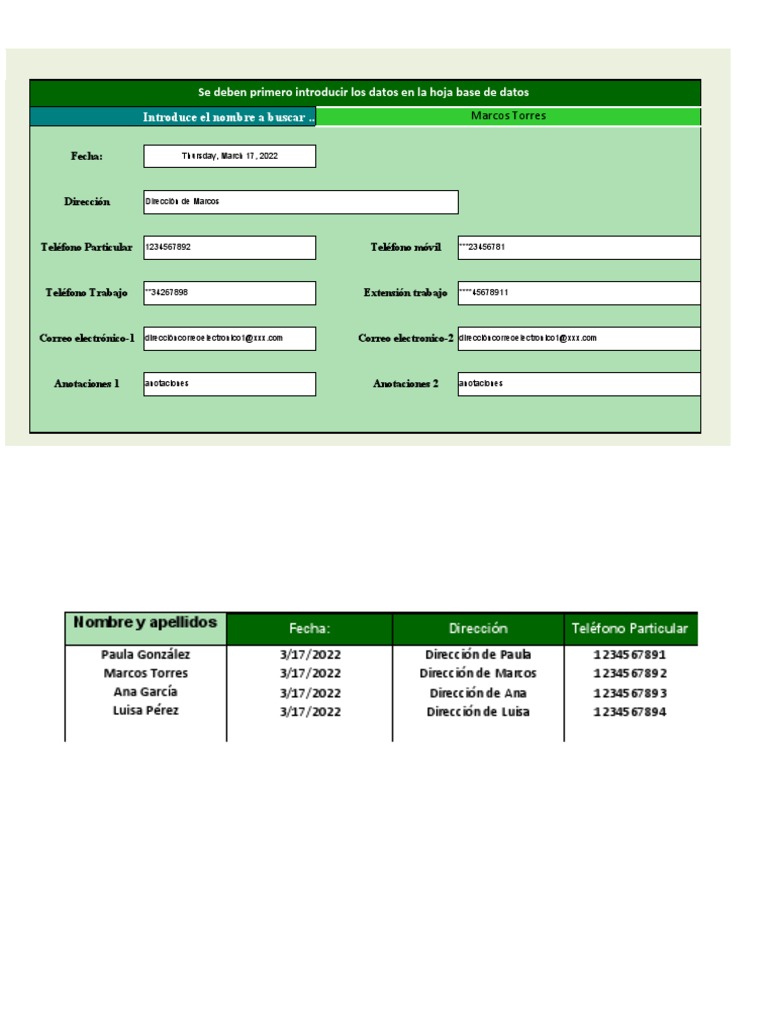 Plantilla Excel de Agenda Telefonica Gratis | PDF