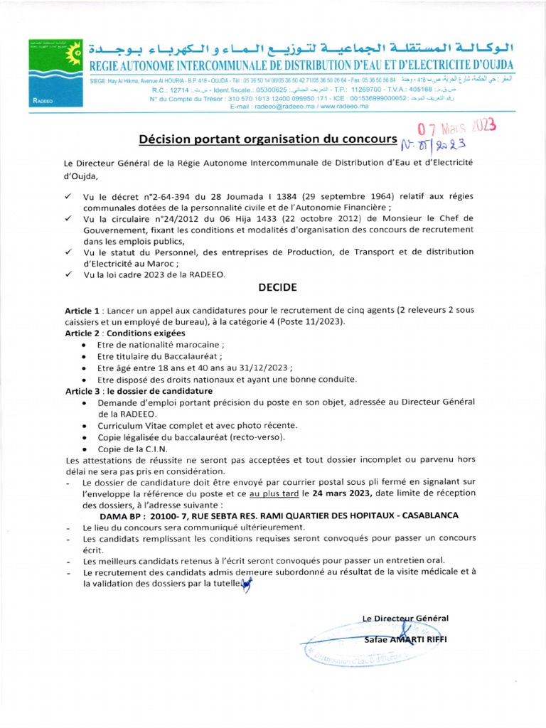 Recrutement d'agents à la RADEEO | PDF