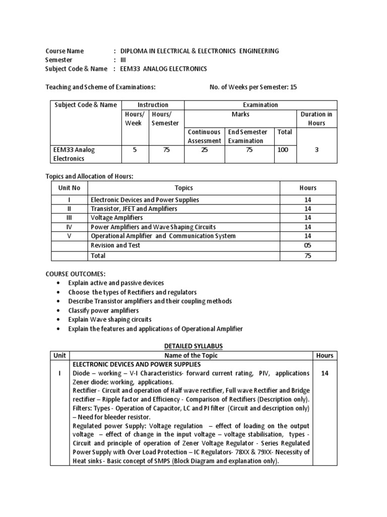 AE Syllabus | PDF | Amplifier | Operational Amplifier