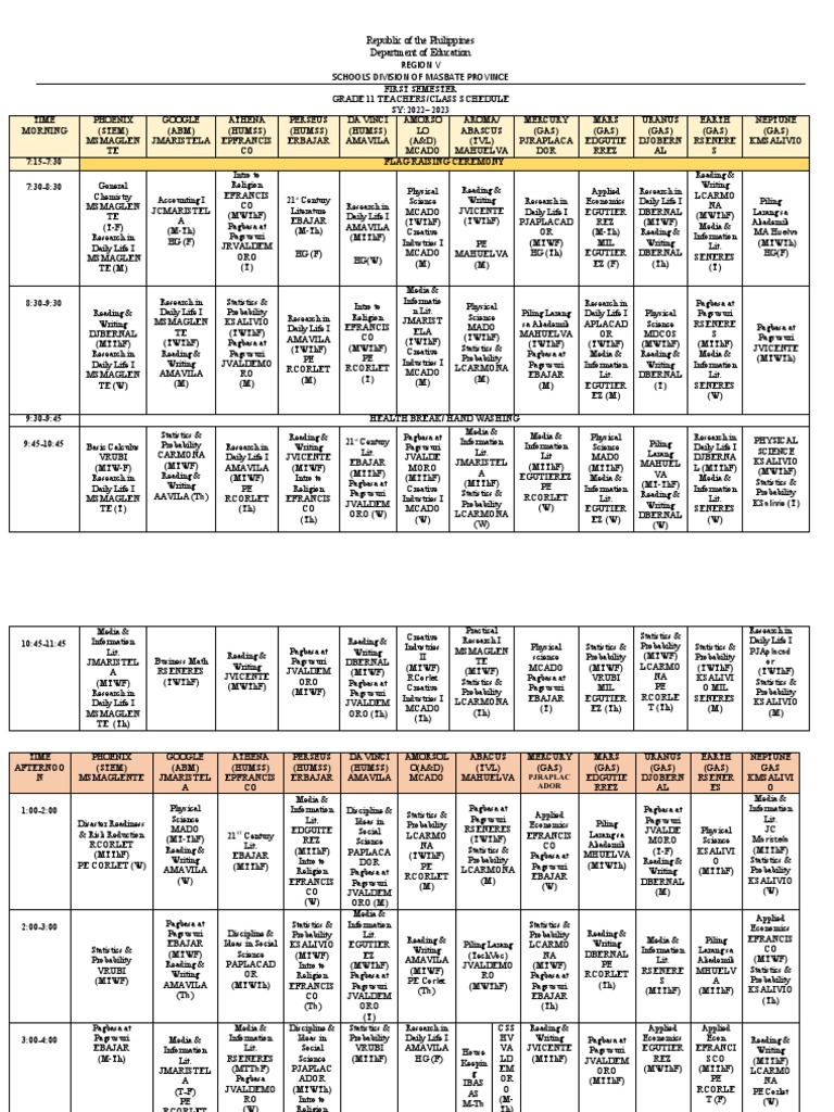 Grade 11 Sched SY2022 2023 FINAL Edit | PDF | Science | Observation