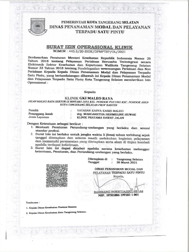Surat Izin Operasional GKI Maleo PDF | PDF
