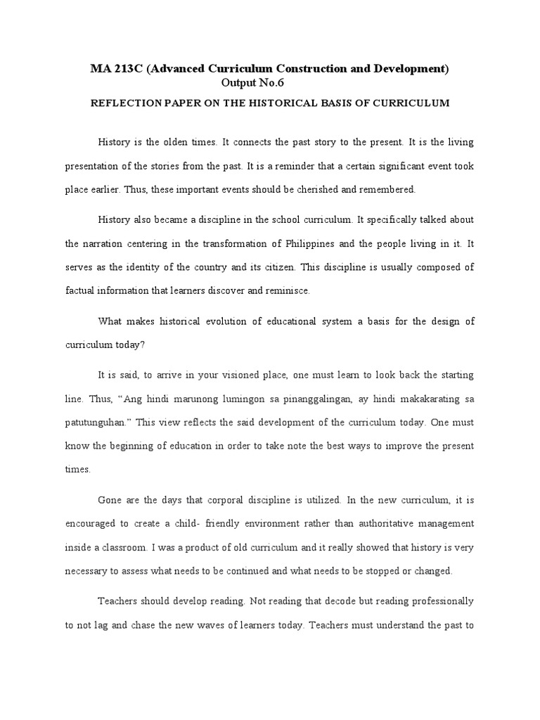 Reflection Paper On Historical Basis of Curriculum | PDF