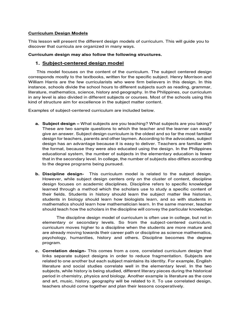 Curriculum Designs and Oliva's 10 Axioms | PDF | Curriculum ...