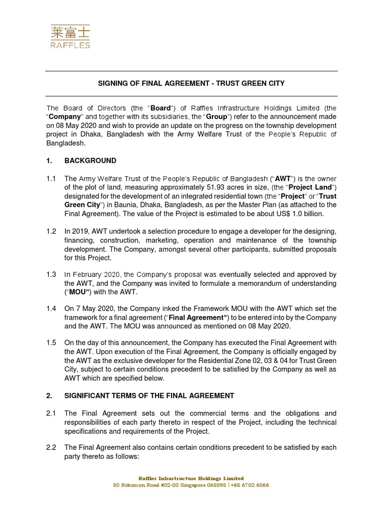 Signing of Final Agreement - Trust Green Project | Download Free PDF | Business | Infrastructure