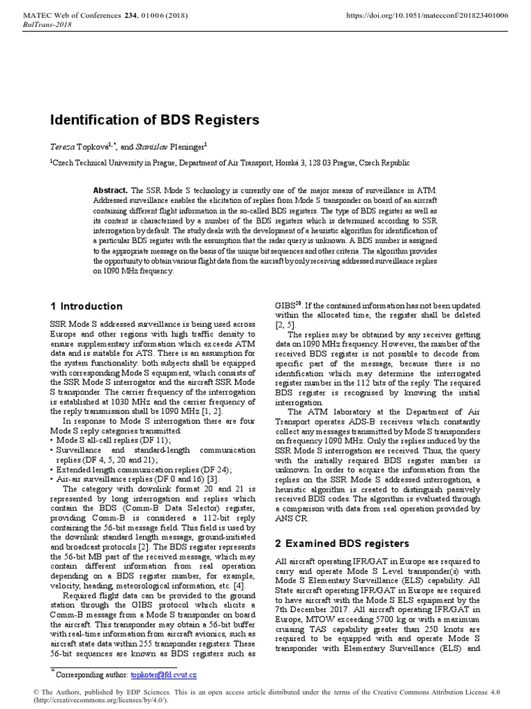 Identification of BDS Registers PDF | PDF | Transponder (Aeronautics) | Computing